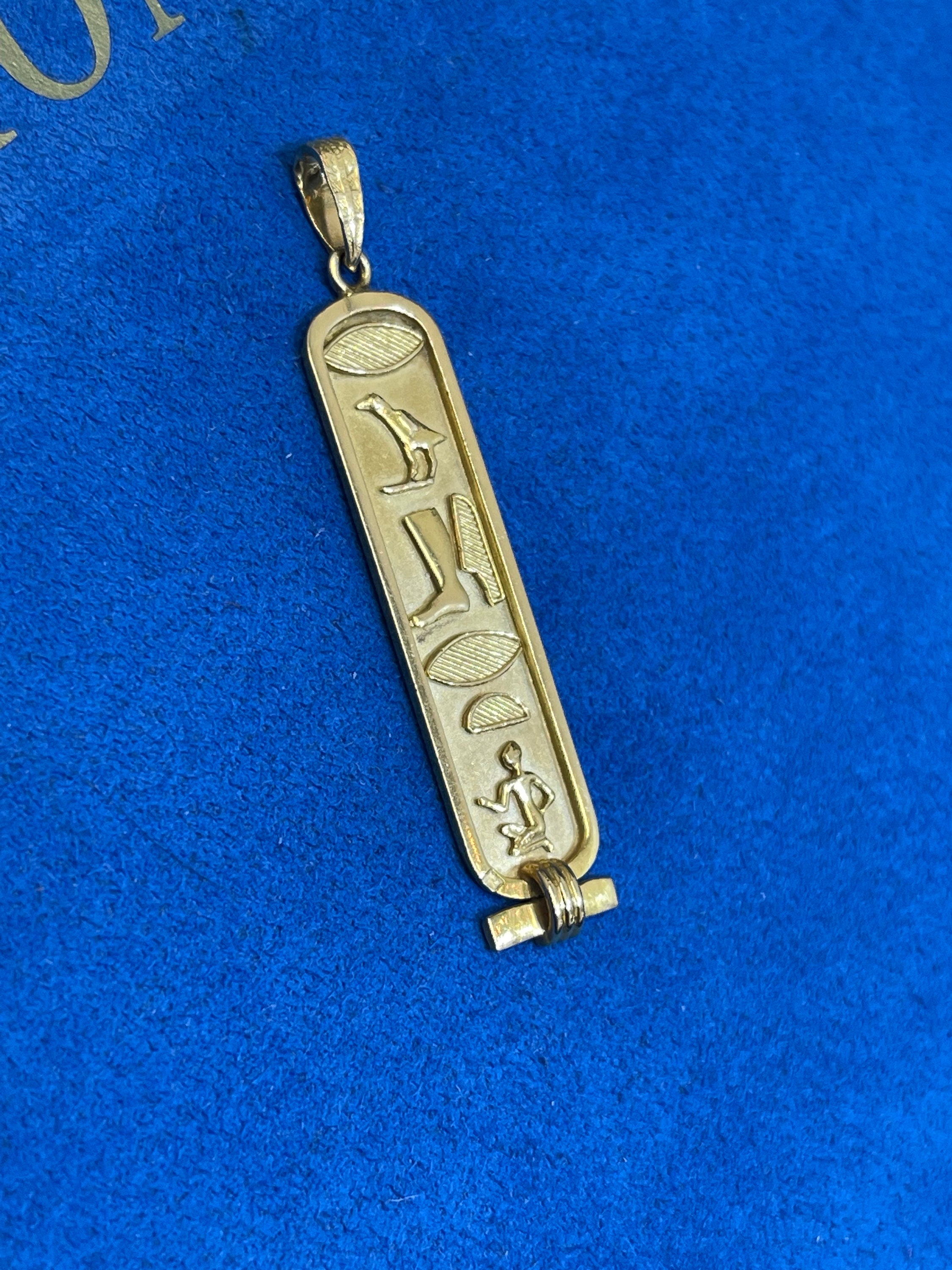 Gold Ancient Egyptian Cartouche Hieroglyphics Amulet Pendant Necklace ...