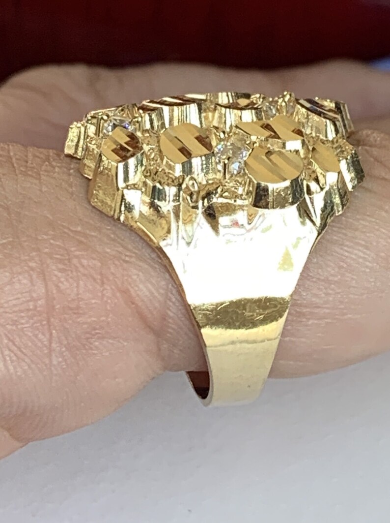 14k Yellow Gold Nugget Ring Men's Ring Pinky Any Si Ring Mens Fine ...