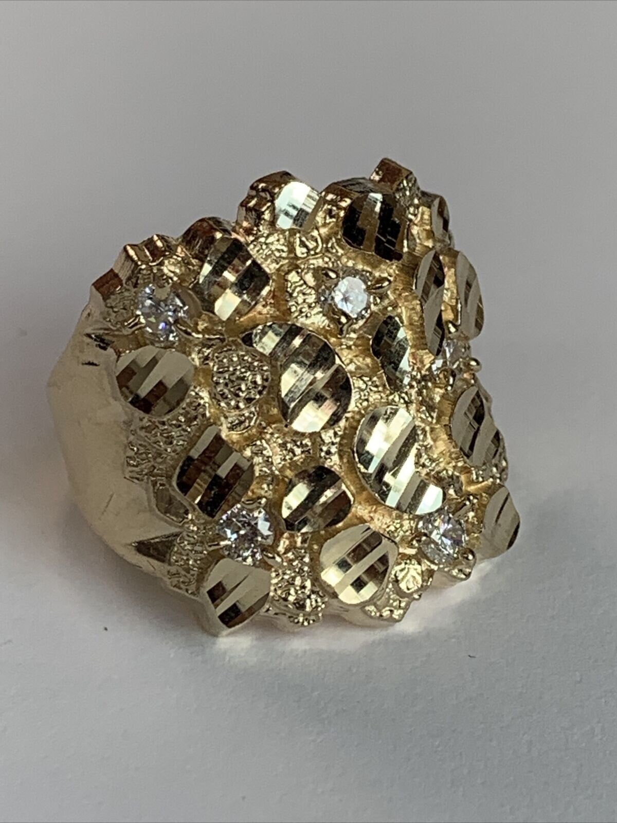 14k Yellow Gold Nugget Ring Men's Ring Pinky Any Si Ring Mens Fine ...