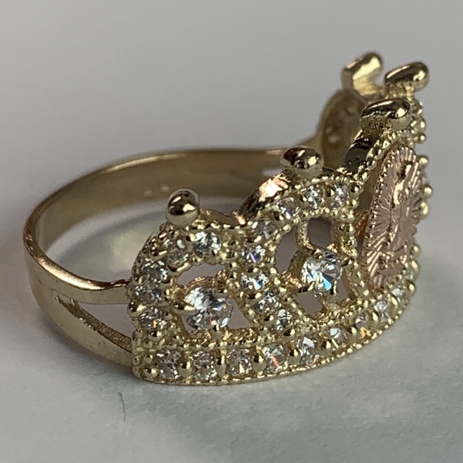 14k 2 Tone Gold rose Gold Crown Ring With Cubic Zirconia Solid Gold ...
