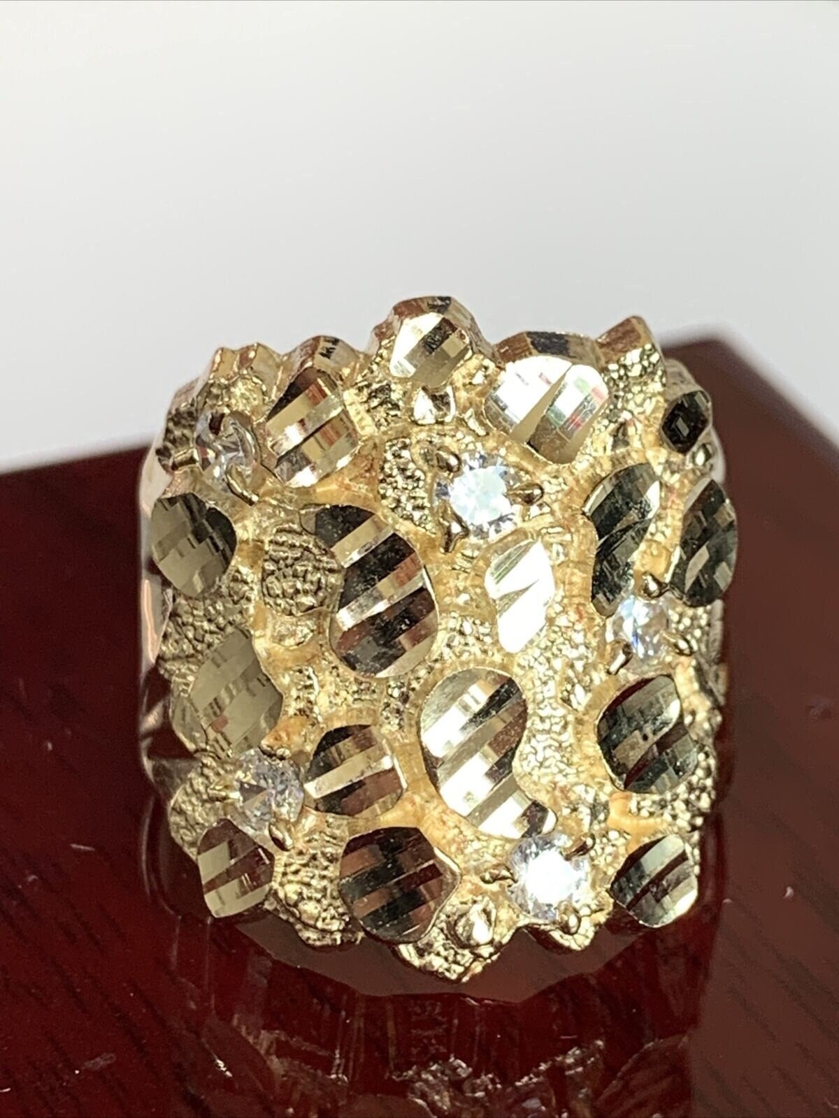 14k Yellow Gold Nugget Ring Men's Ring Pinky Any Si Ring Mens Fine ...