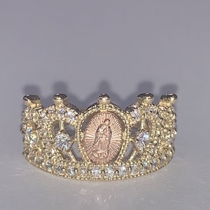 14k 2 Tone Gold rose Gold Crown Ring With Cubic Zirconia Solid Gold ...