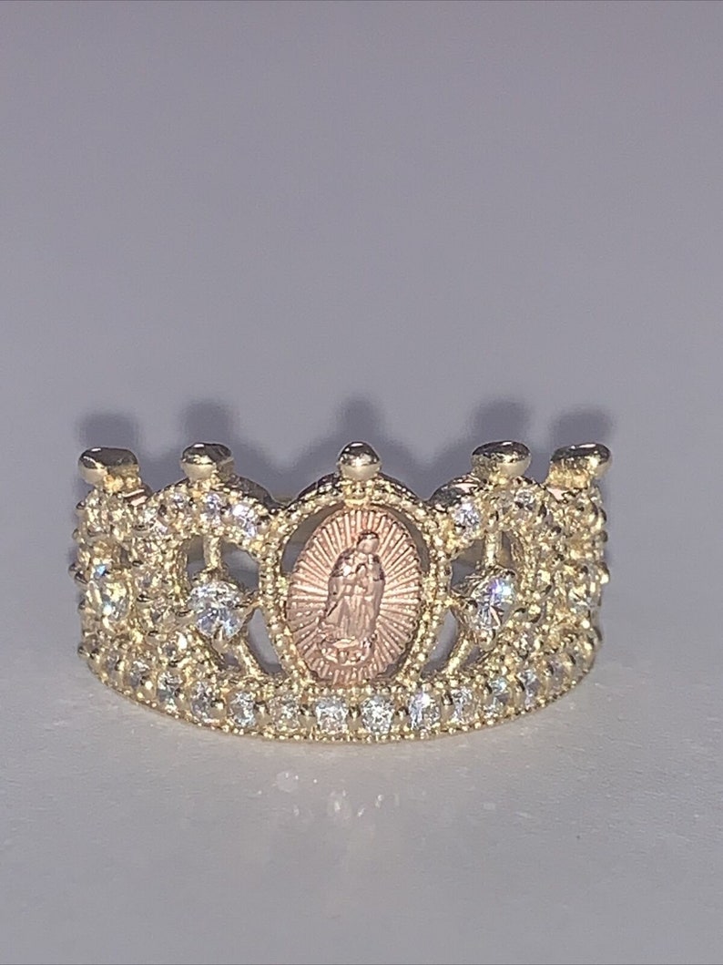 14k 2 Tone Gold rose Gold Crown Ring With Cubic Zirconia Solid Gold ...