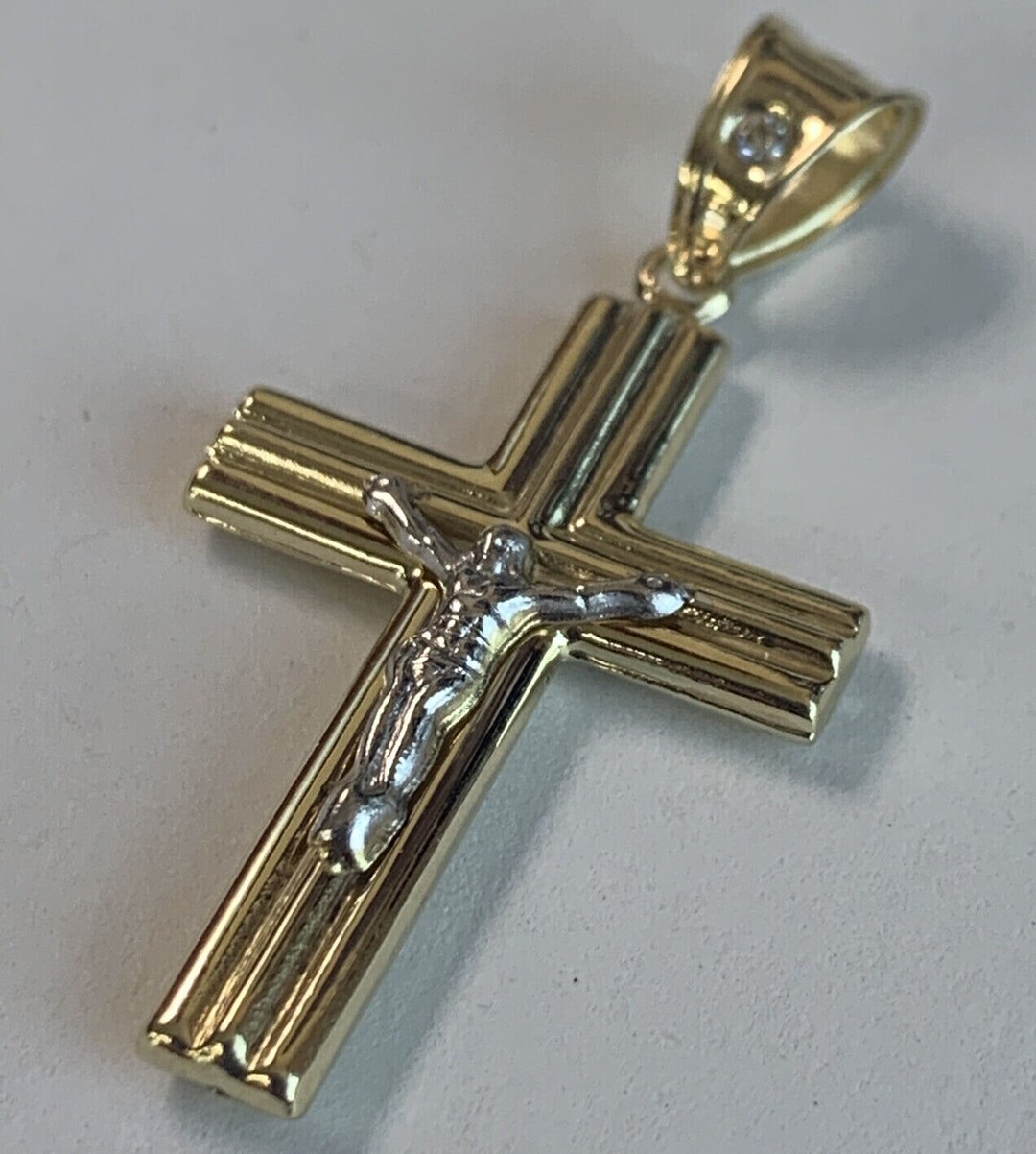 14k Gold Small 1 Jesus Religious CROSS Pendant for Chain Unique Style ...