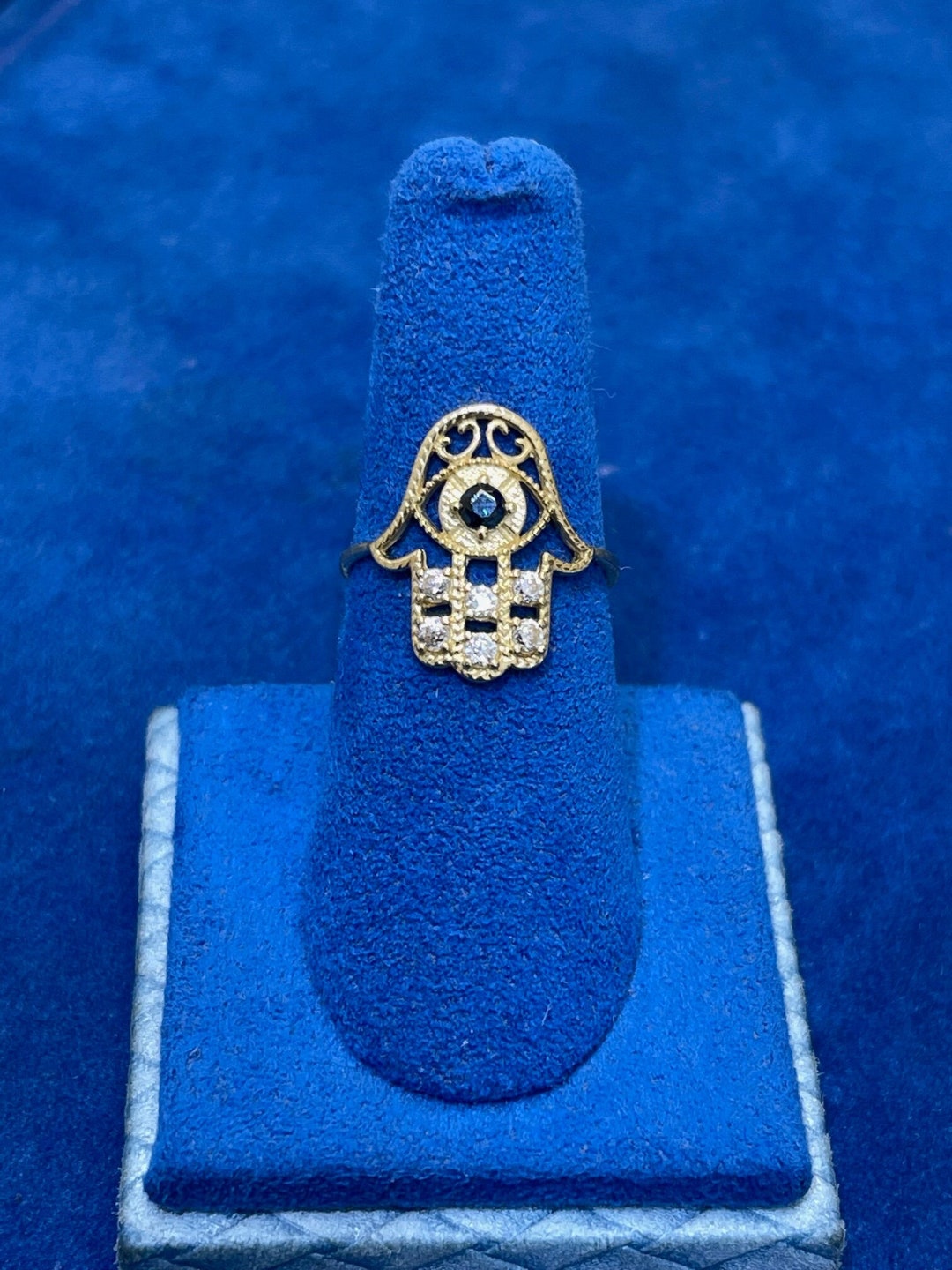 14k Yellow Gold Cubic Zirconia Hamsa Ring Size 7 - Etsy