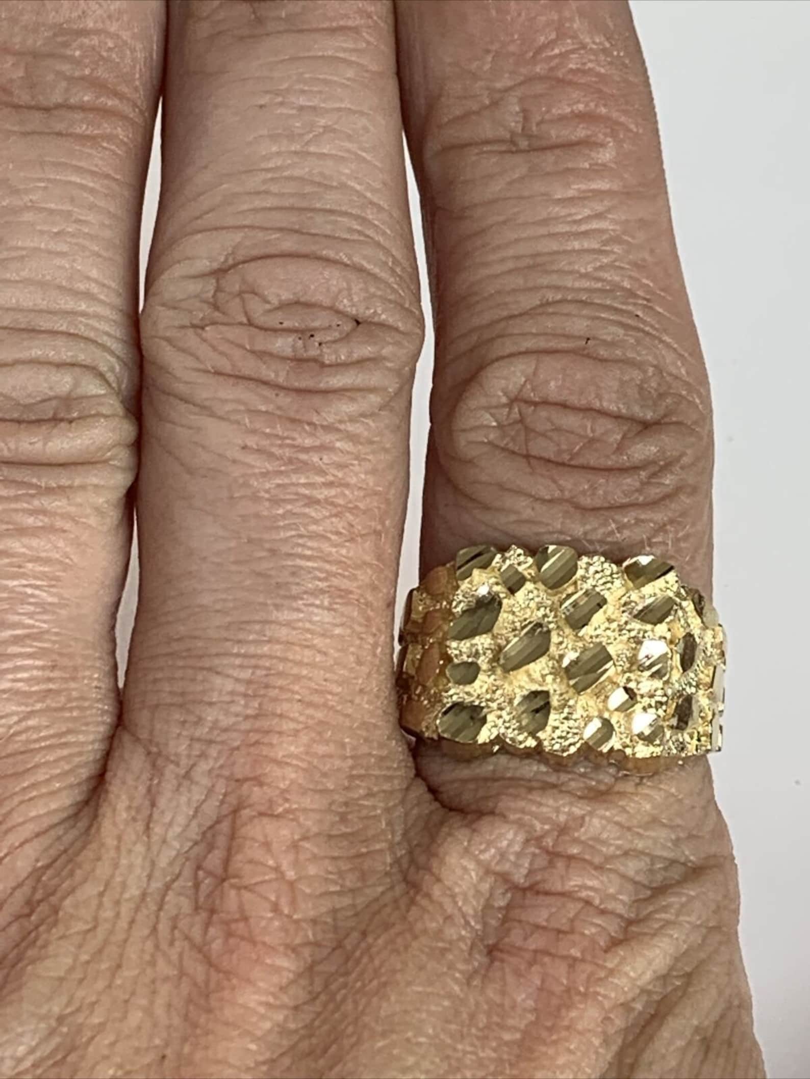 14k Yellow Gold Square Nugget Ring Pinky Ring Mens Fine Jewelry Gift 5. ...