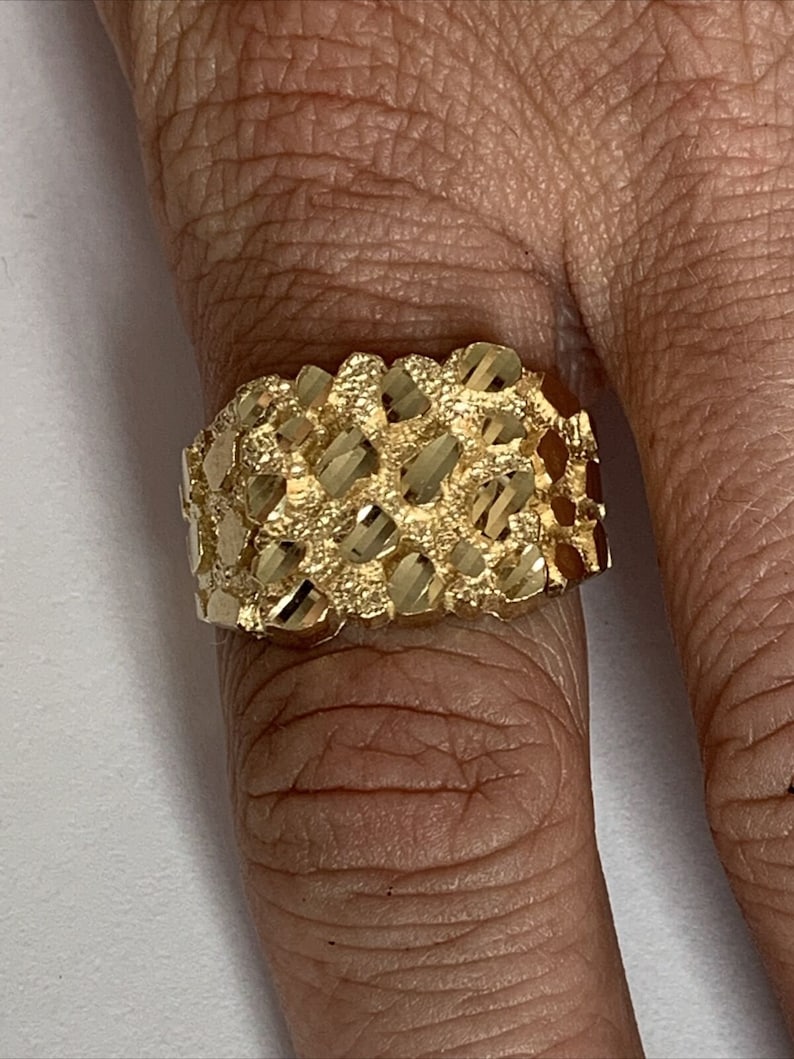 14k Yellow Gold Square Nugget Ring Pinky Ring Mens Fine Jewelry Gift 5. ...