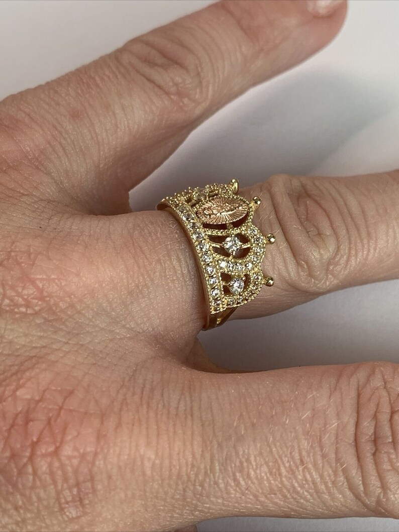 14k 2 Tone Gold rose Gold Crown Ring With Cubic Zirconia Solid Gold ...