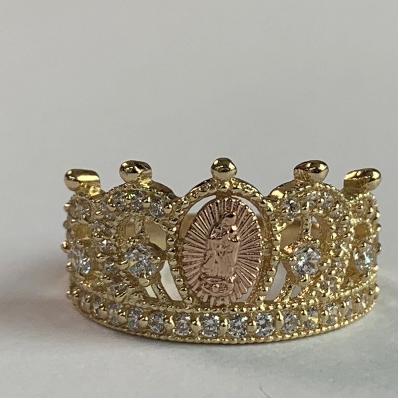 14k 2 Tone Gold rose Gold Crown Ring With Cubic Zirconia Solid Gold ...