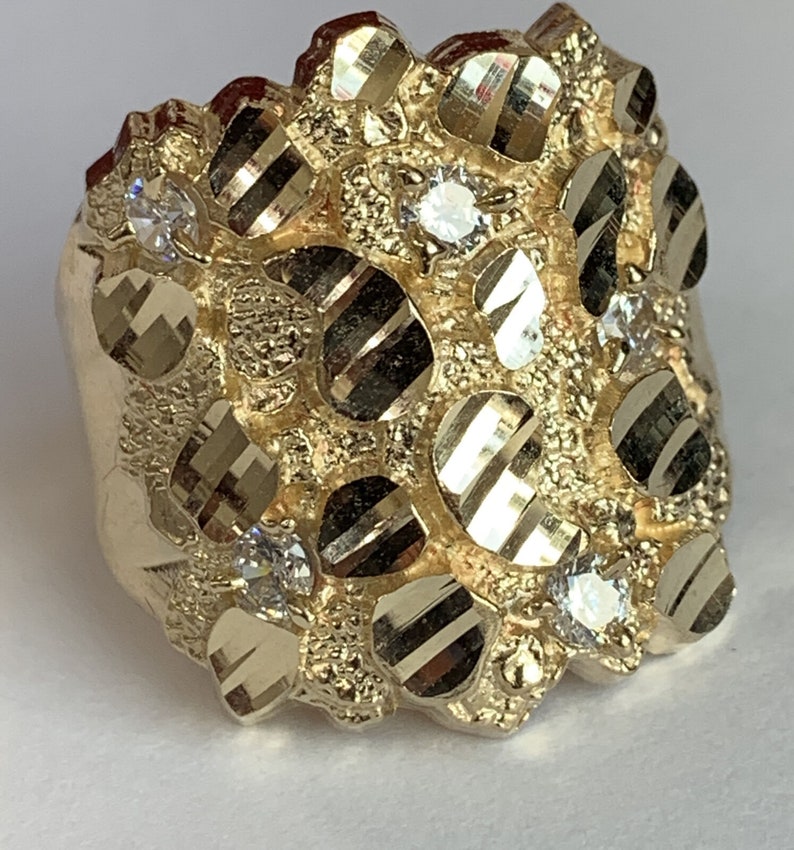 14k Yellow Gold Nugget Ring Men's Ring Pinky Any Si Ring Mens Fine ...