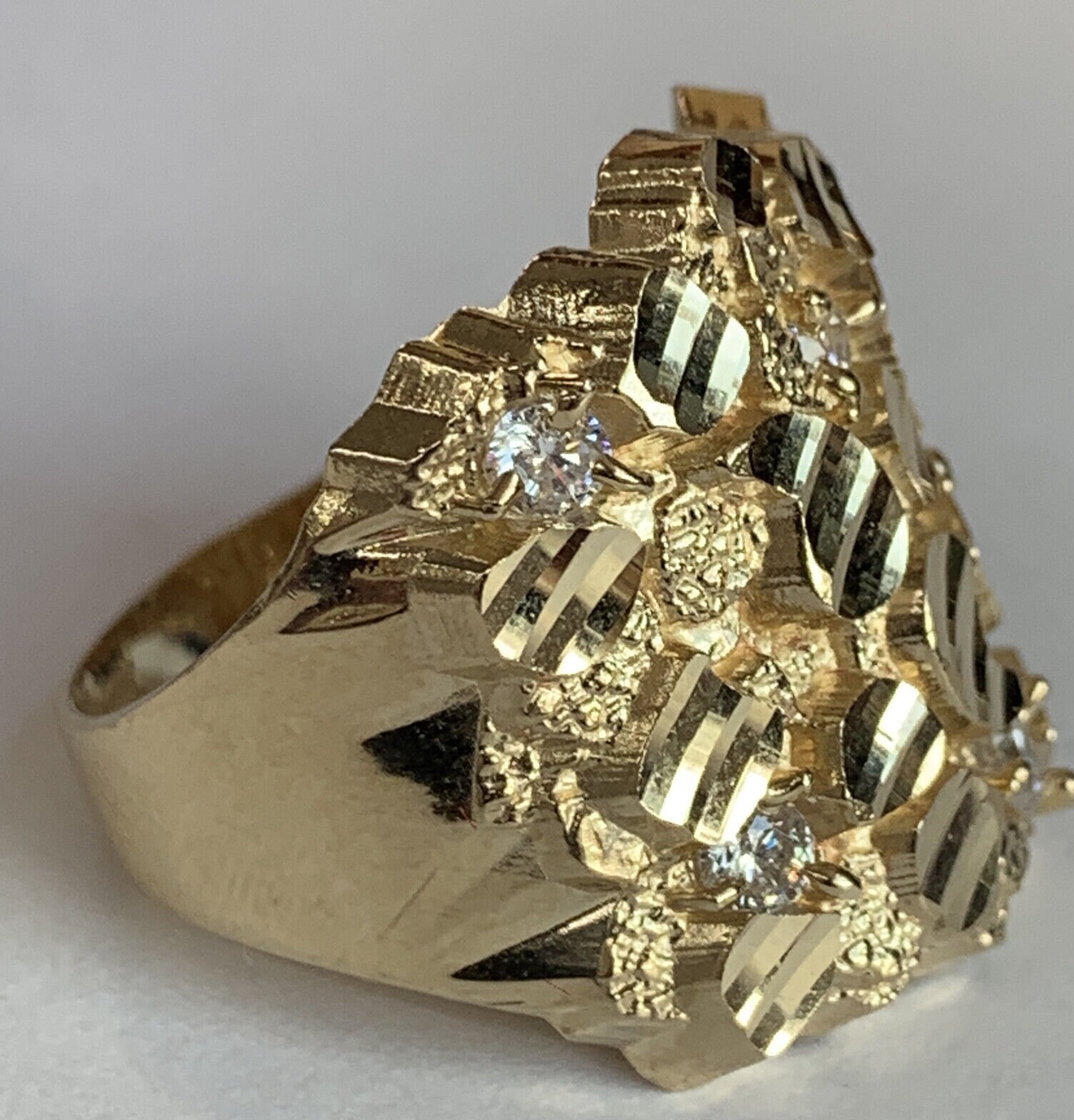 14k Yellow Gold Nugget Ring Men's Ring Pinky Any Si Ring Mens Fine ...
