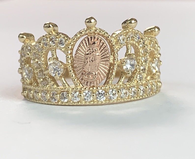 14k 2 Tone Gold rose Gold Crown Ring With Cubic Zirconia Solid Gold ...
