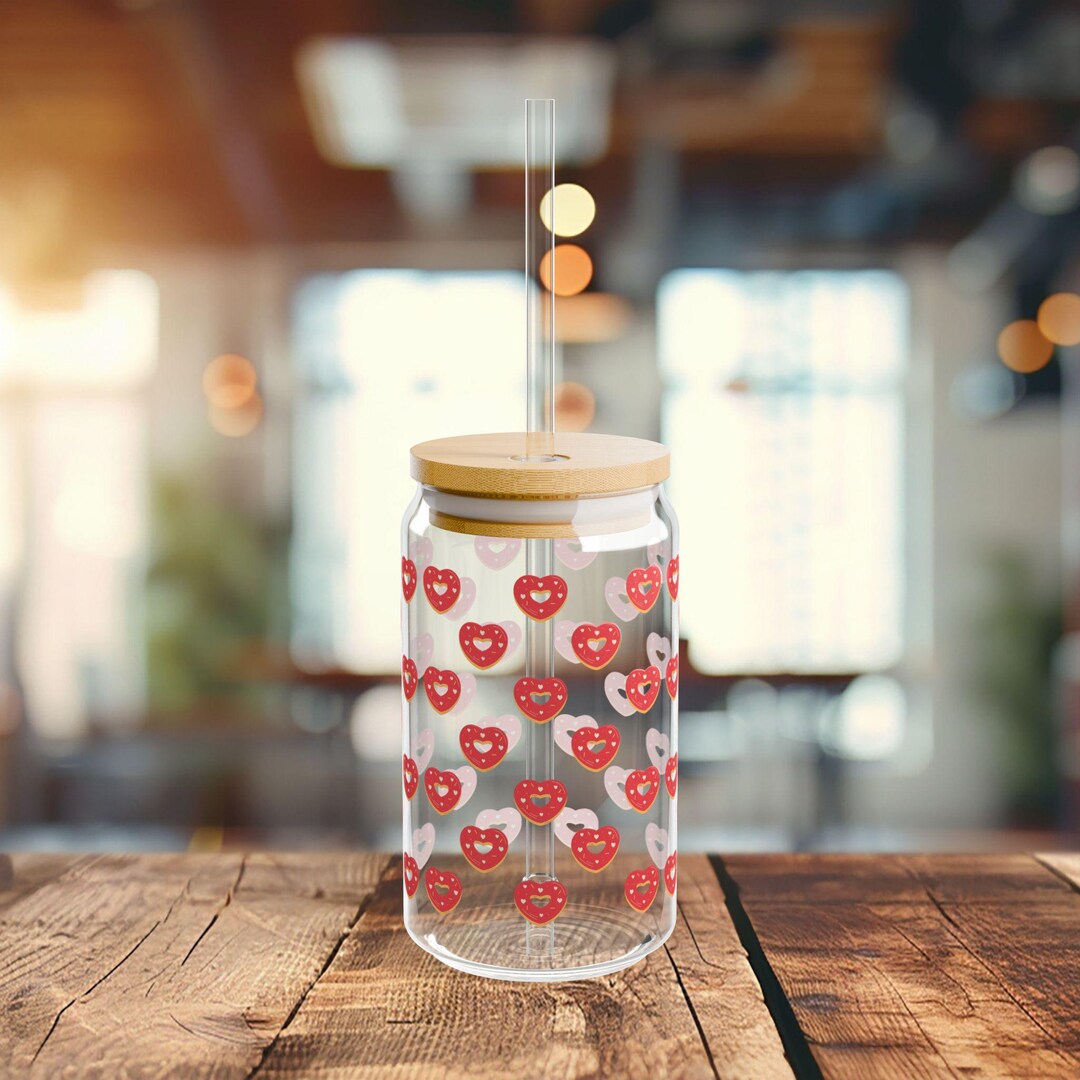 Valentine's Day Red Heart Donut Glass Sipper Cup ,cute Love, Themed ...