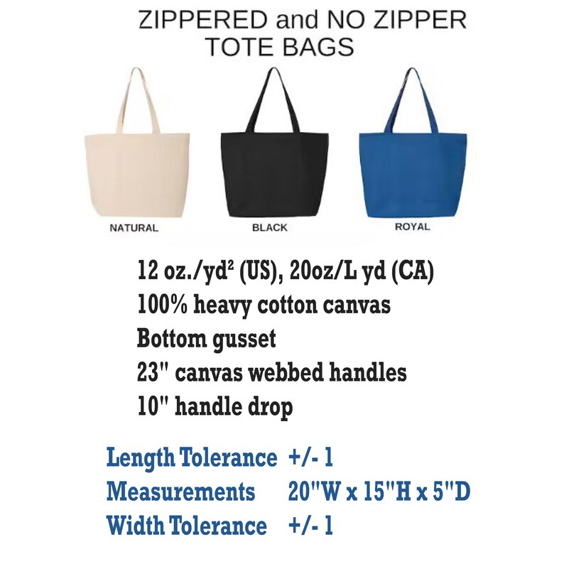 Zippered Tote Bag, Custom Text Zippered Tote Bag, No Zipper Tote Bag ...