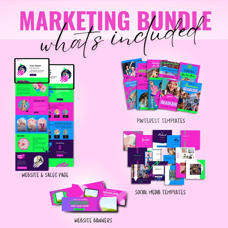Website and Sales Page Canva Templates Business Marketing Bundle Neon ...