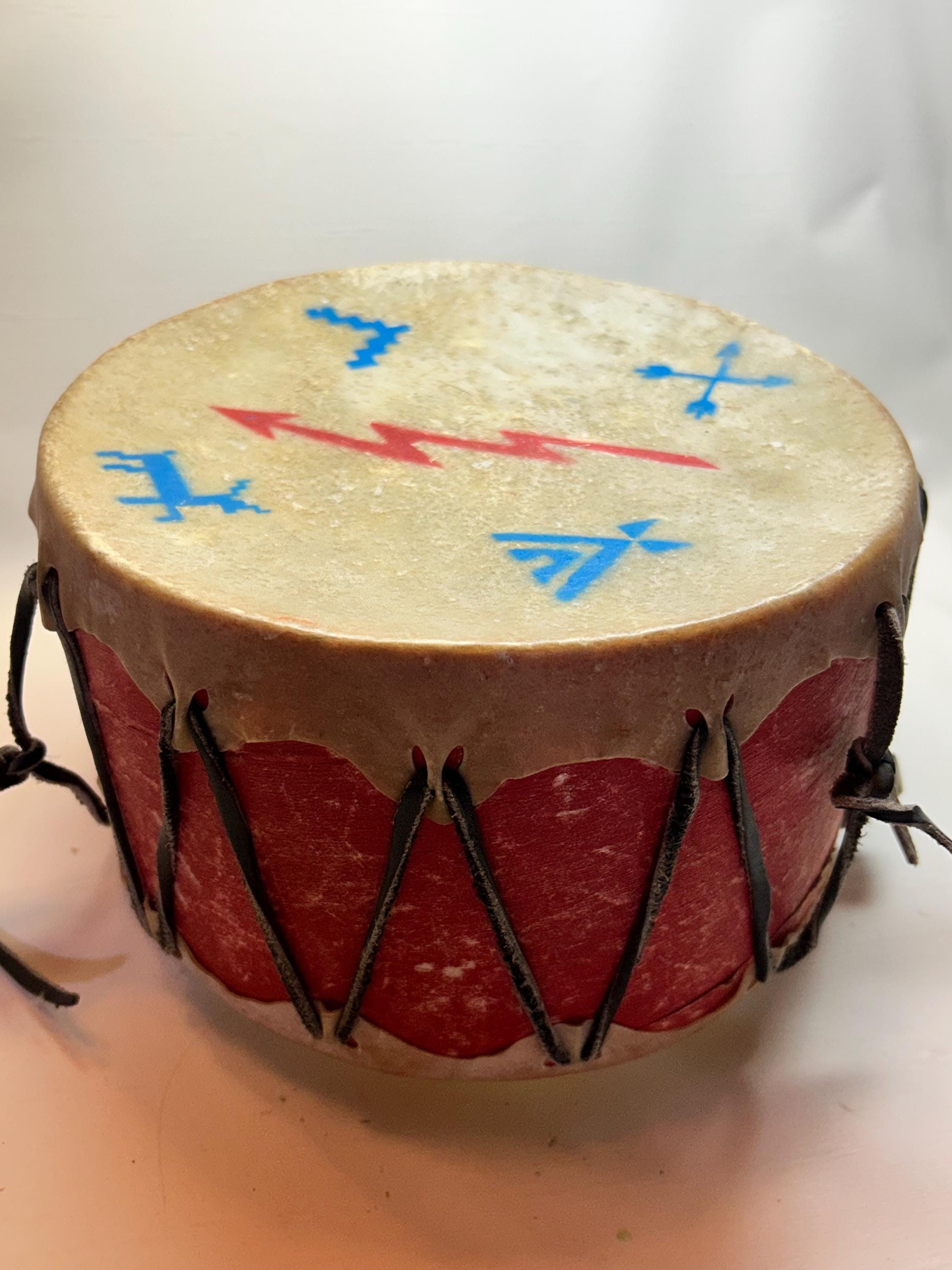 Vintage Hand-painted Native American Rawhide 2-sided Drum 8.5” Diameter ...