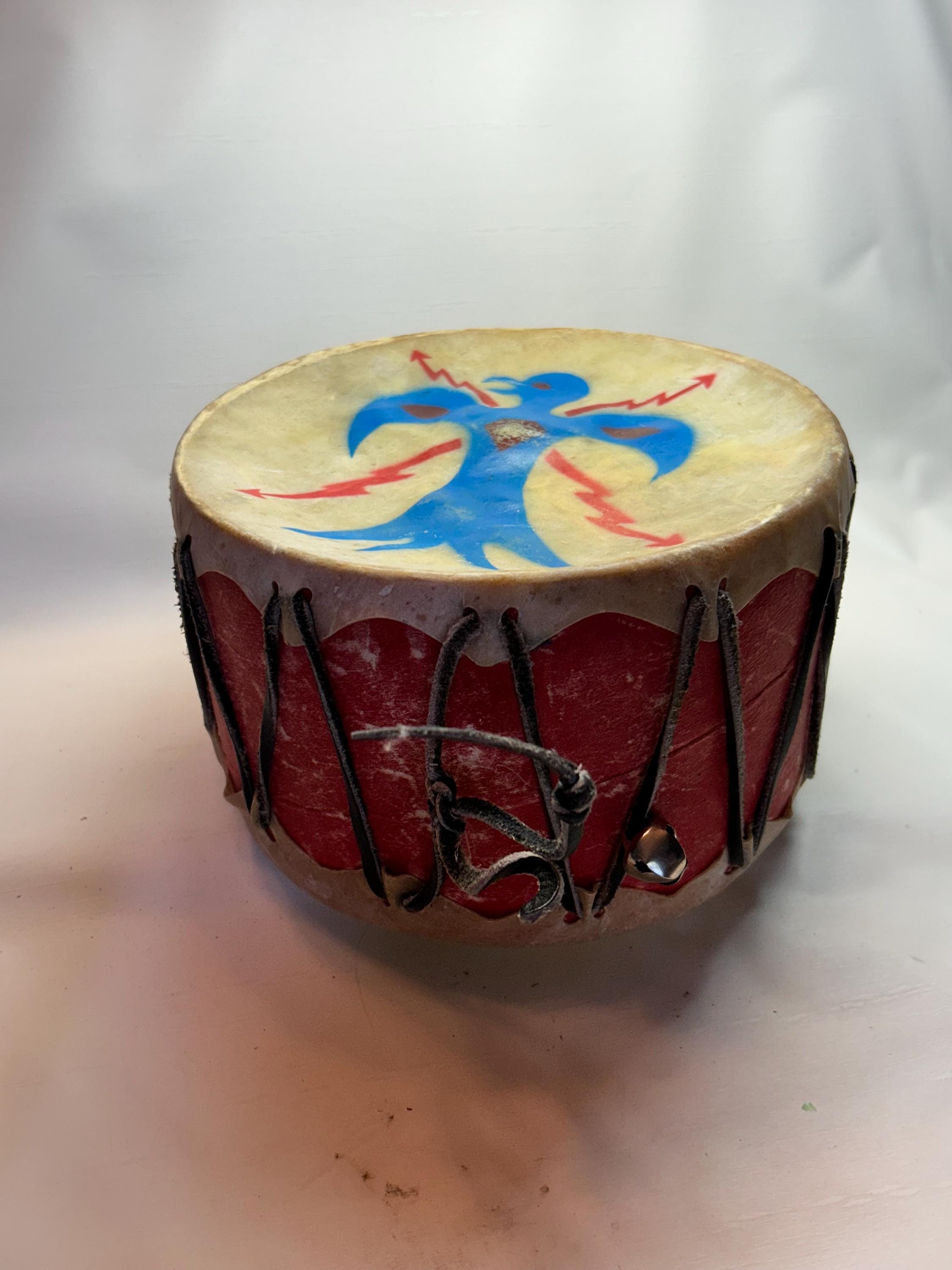 Vintage Hand-painted Native American Rawhide 2-sided Drum 8.5” Diameter ...