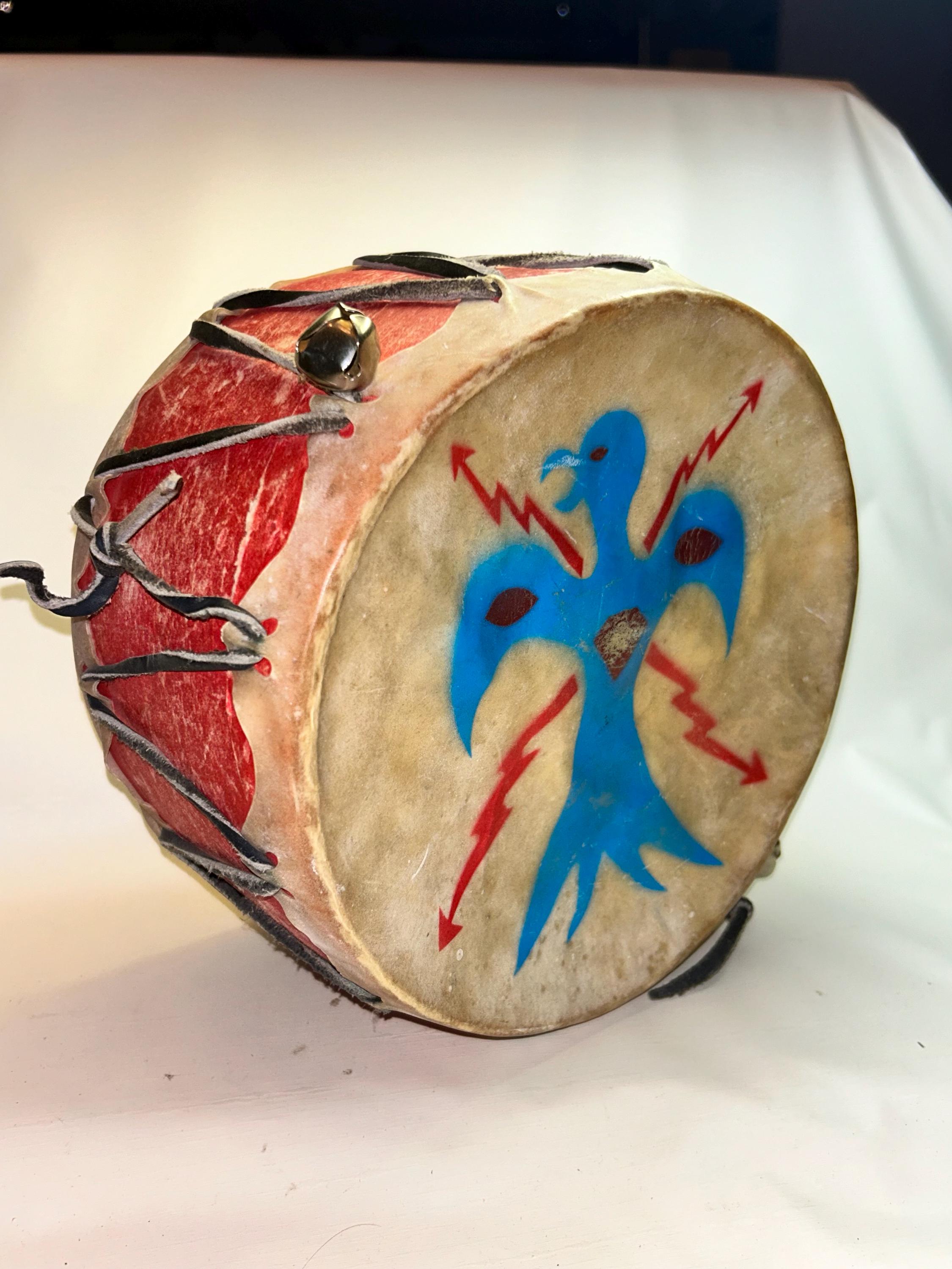 Vintage Hand-painted Native American Rawhide 2-sided Drum 8.5” Diameter ...