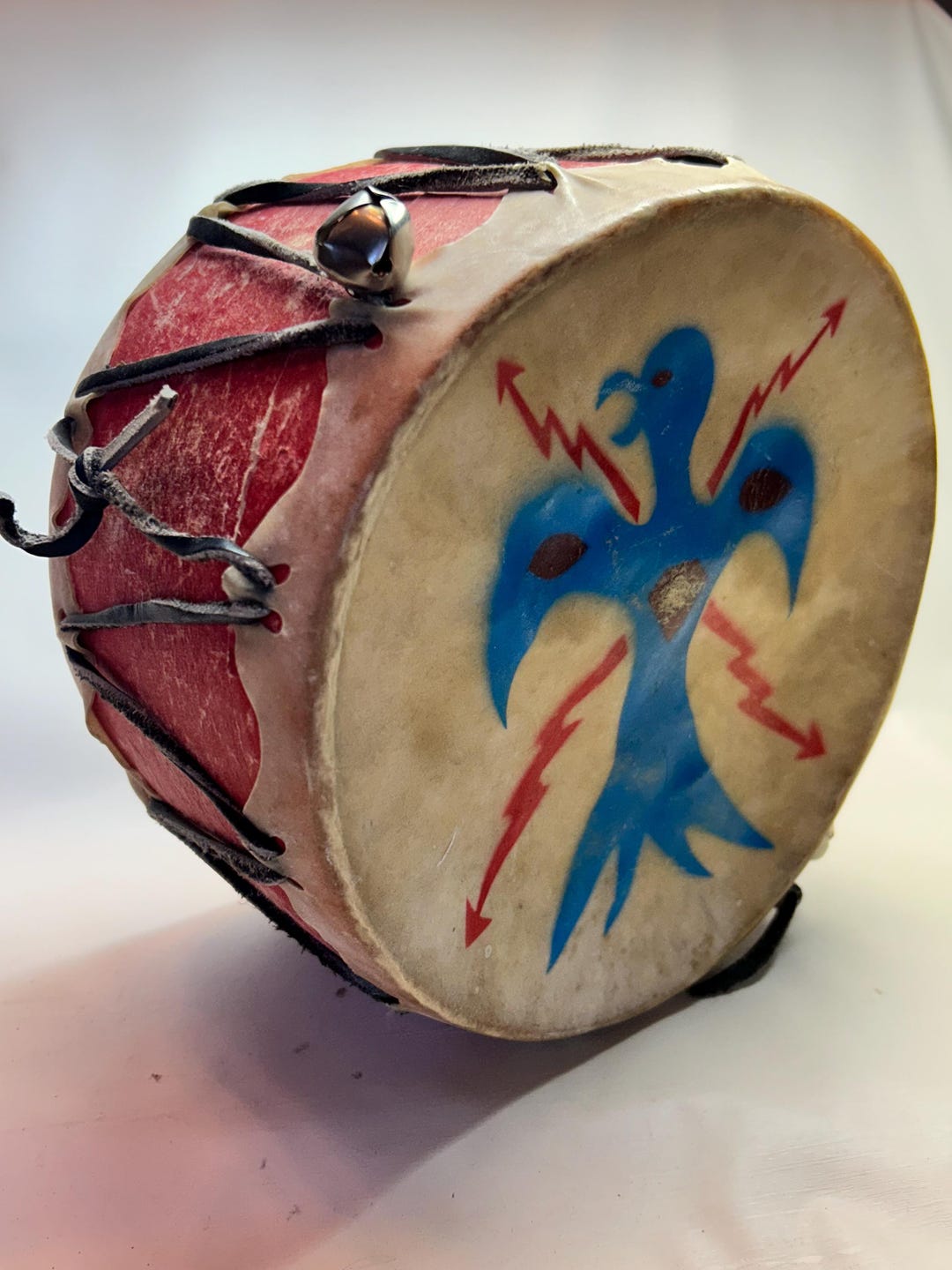 Vintage Hand-painted Native American Rawhide 2-sided Drum 8.5” Diameter ...
