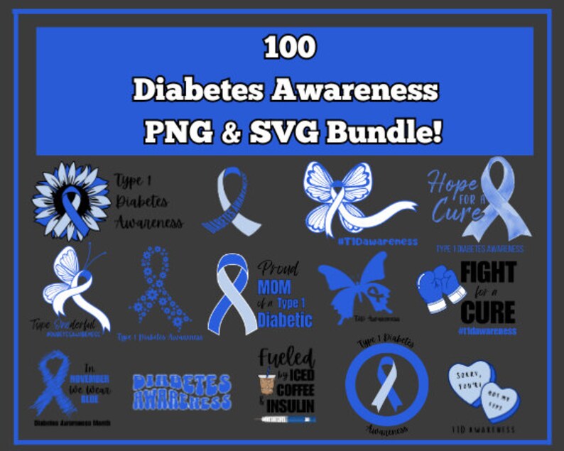 Diabetes Awareness SVG Bundle, Type 1 Diabetes Ribbon Png Designs ...