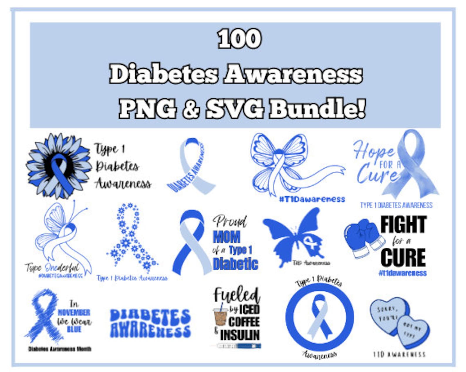 Diabetes Awareness SVG Bundle, Type 1 Diabetes Designs, Diabetes Month ...