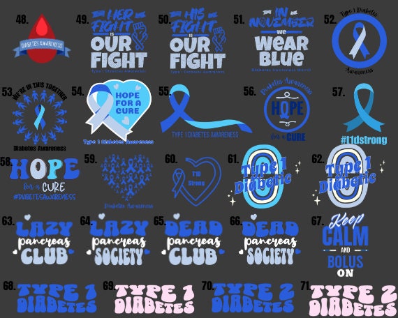 Diabetes Awareness SVG Bundle, Type 1 Diabetes Ribbon Png Designs ...