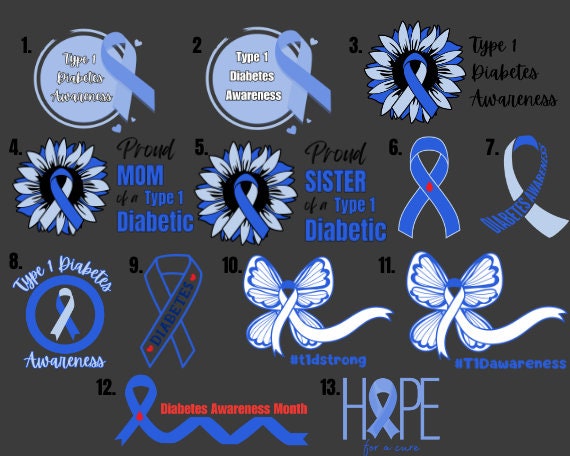 Diabetes Awareness SVG Bundle, Type 1 Diabetes Ribbon Png Designs ...