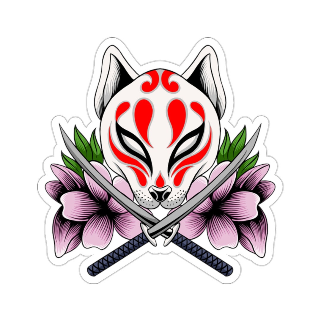 Japanese Kitsune Sword Sticker Fox Vinyl Decal Katana Art - Etsy