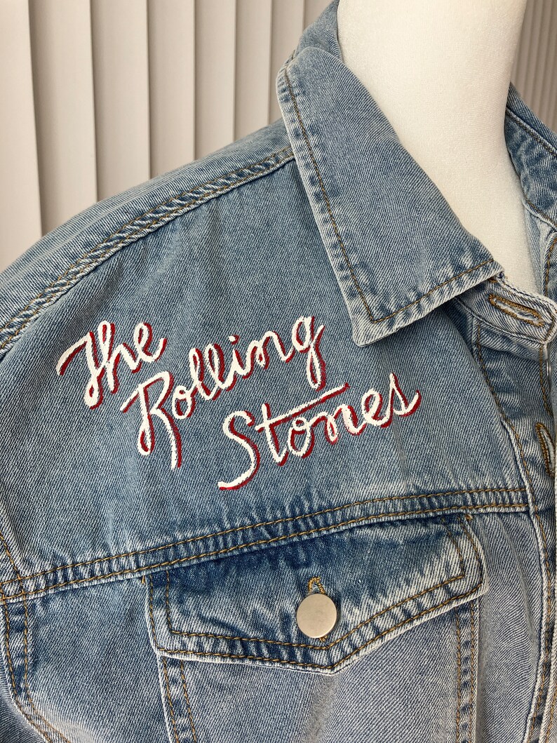 Custom Rolling Stones Concert Jacket Painted Rock and Roll Denim Jacket ...