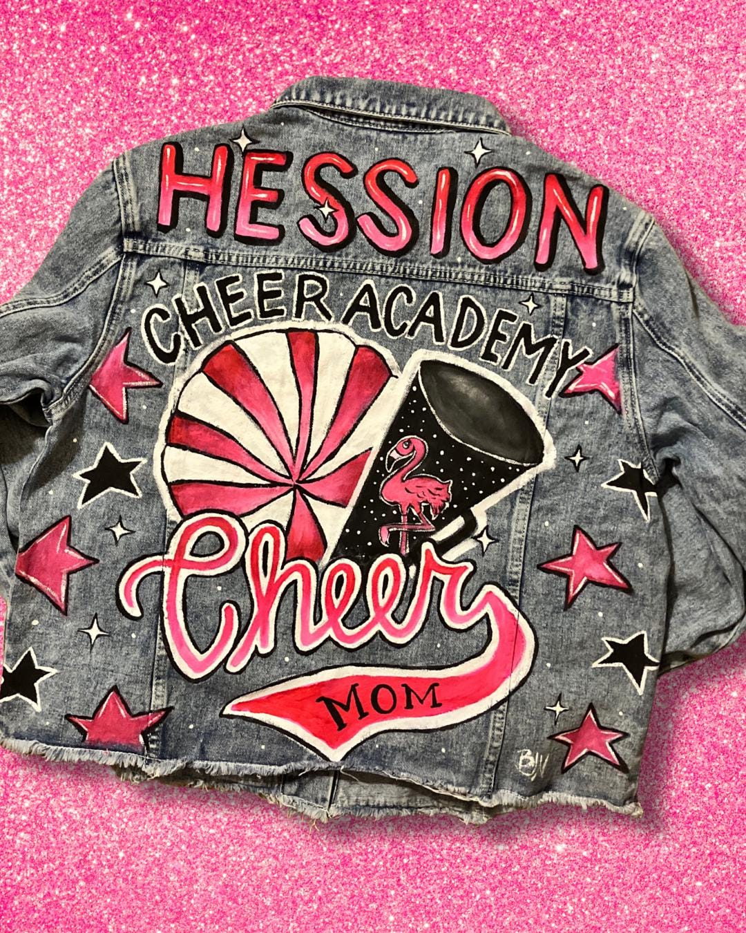 Painted Cheer Mom Denim Jacket: Custom Team Colors, Send Your Jacket - Etsy