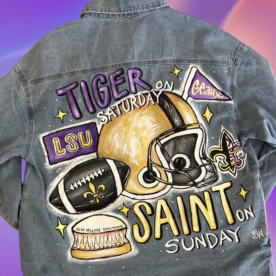 Custom Football Jacket Hand Painted Sports Team Denim Jacket Saints ...