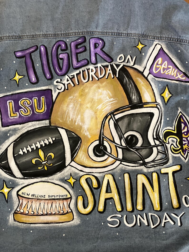 Custom Painted Saints Denim Jacket: New Orleans Football Fan Apparel ...