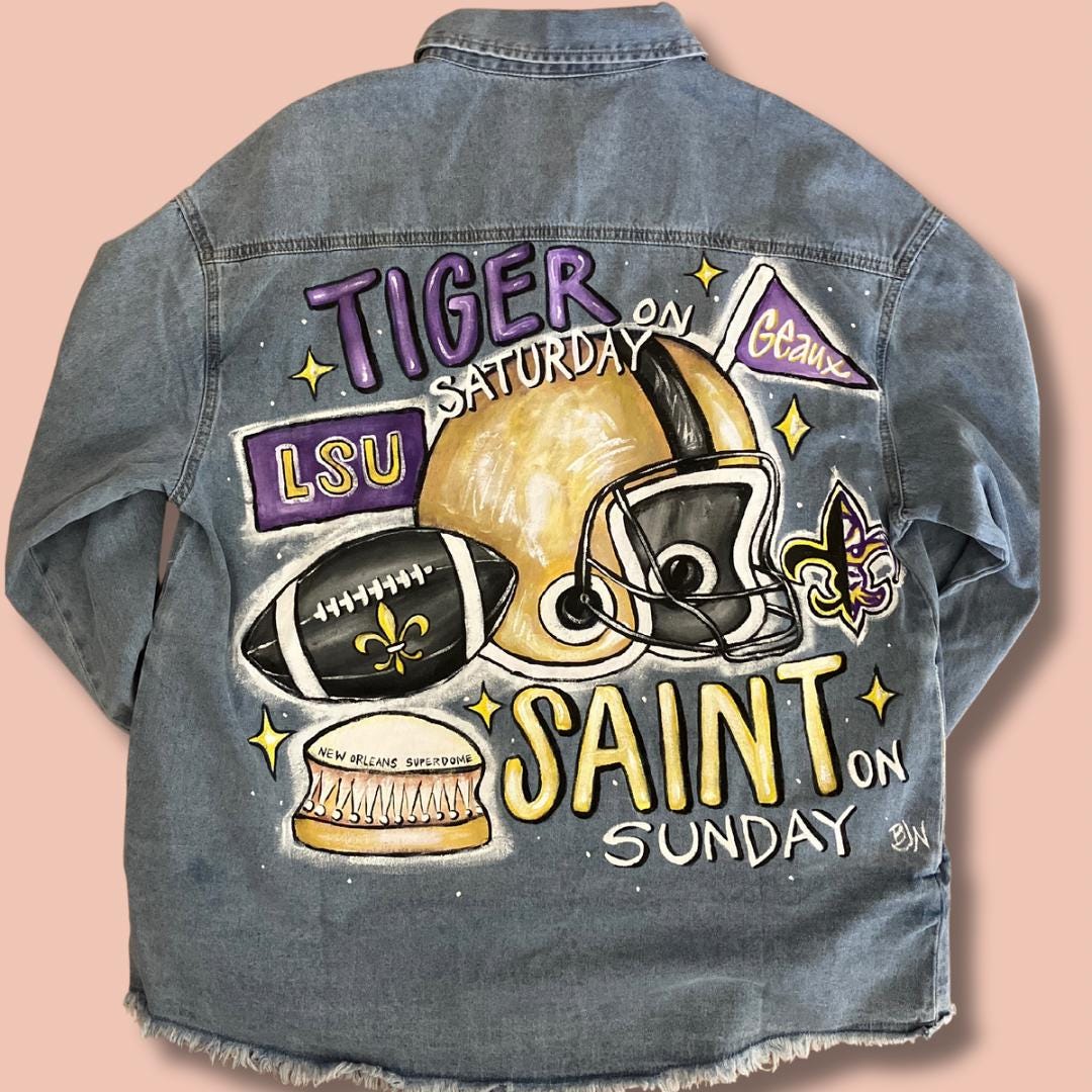 Custom Hand-painted Sports Team Denim Jacket: New Orleans Saints, Send ...