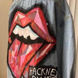 Custom Rolling Stones Concert Jacket Painted Rock and Roll Denim Jacket ...