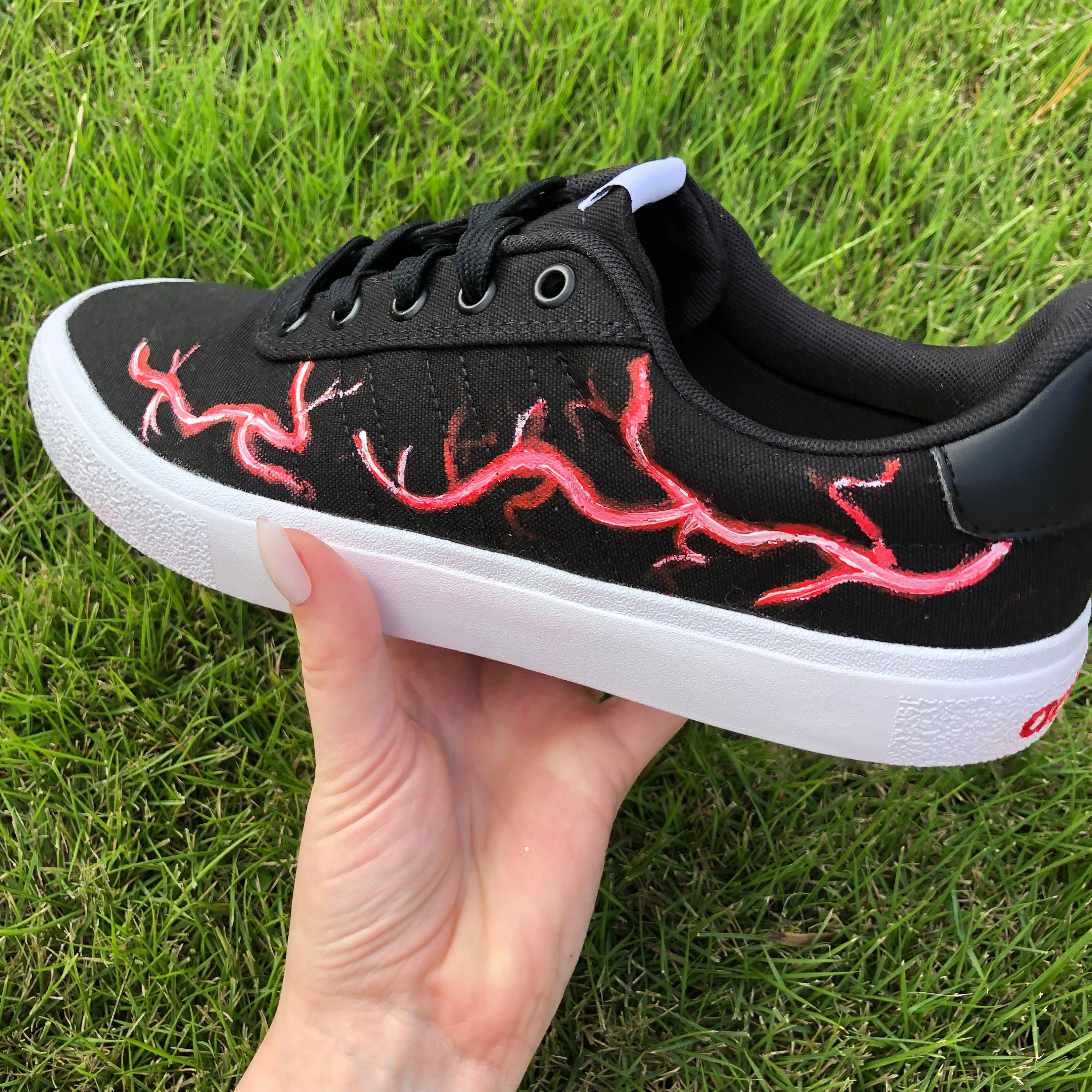 Red Lightning Strike Custom Shoes - Hand-painted Sneakers for a Bold ...