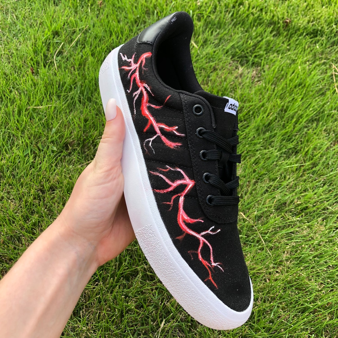 Red Lightning Strike Custom Shoes - Hand-painted Sneakers for a Bold ...