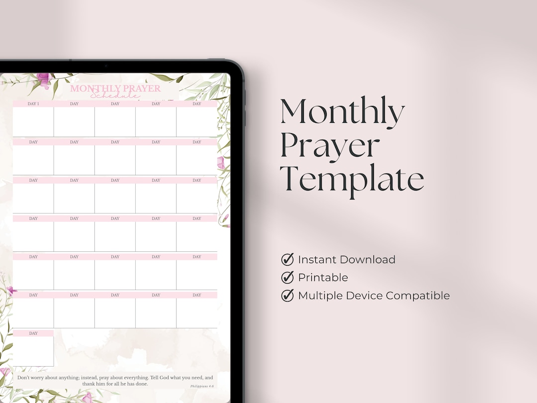 Monthly Prayer Schedule Planner Monthly Printable Planner Christian ...