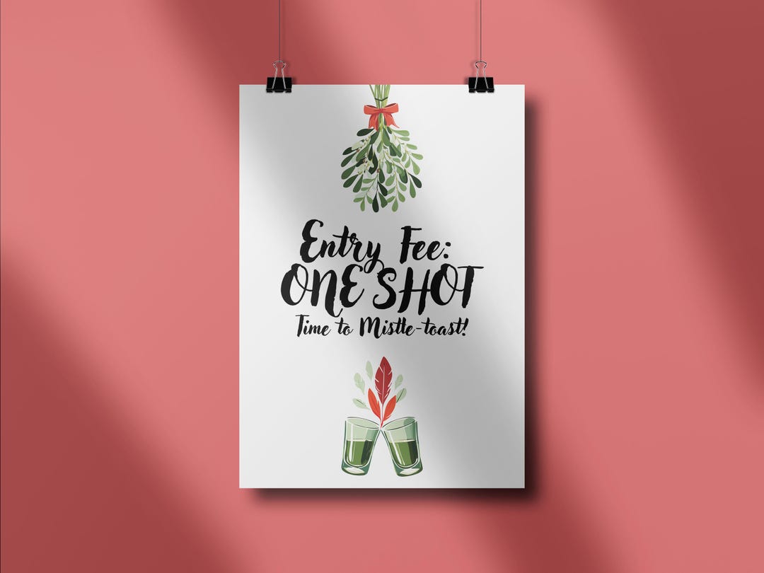 Entry Fee One Shot Christmas Party Sign, Holiday Bar Cart Sign for ...