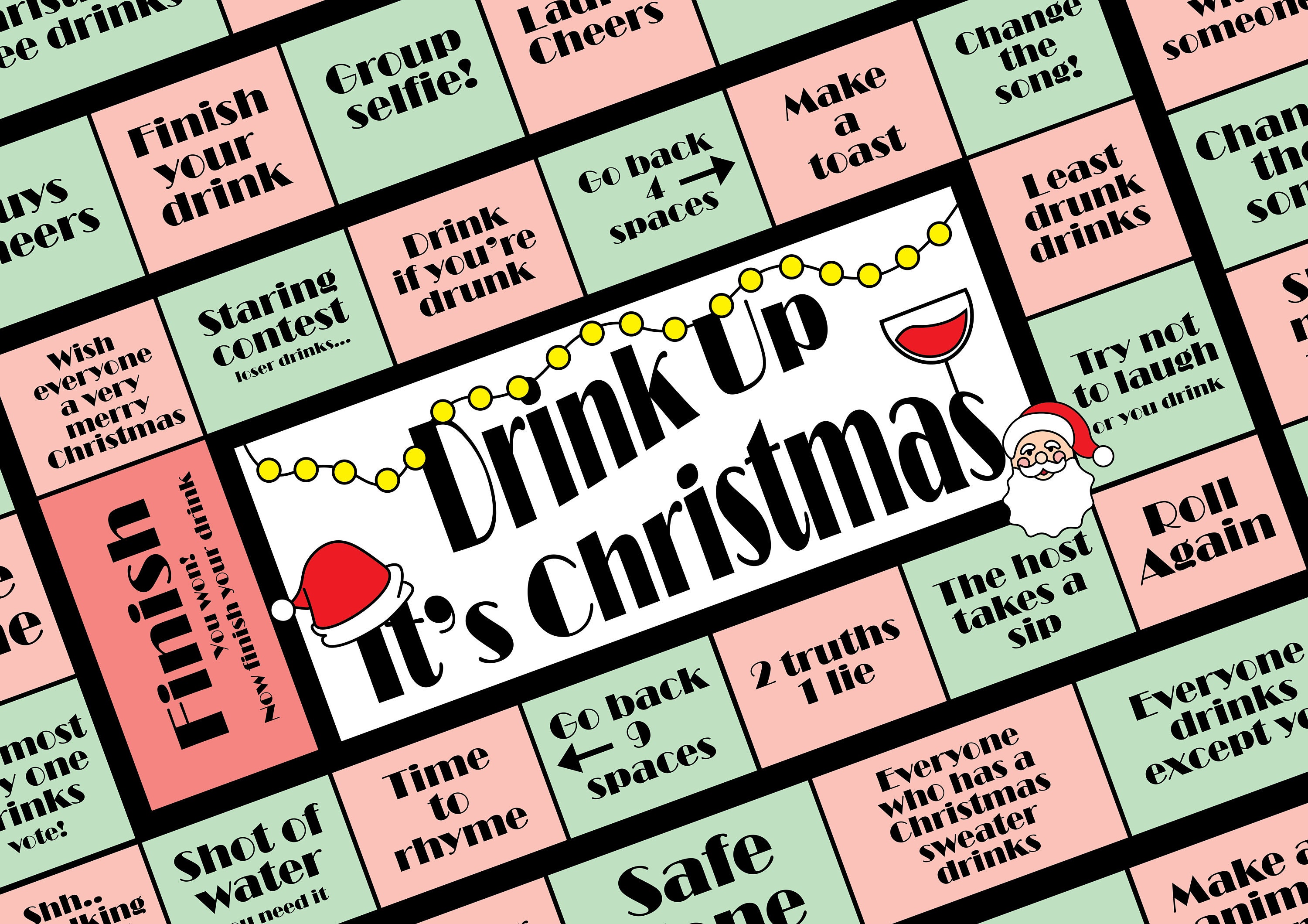 Drinking Board Game, Christmas Printable Drinking Board Game, Black Out ...