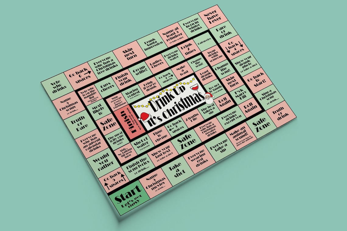 Drinking Board Game, Christmas Printable Drinking Board Game, Black Out ...