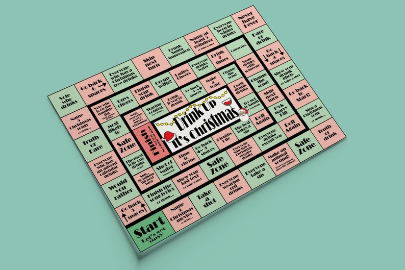 Drinking Board Game, Christmas Printable Drinking Board Game, Black Out Drinking Game, Pass Out ...