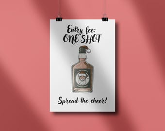 Entry Fee One Shot Christmas Party Sign, Holiday Bar Cart Sign for ...