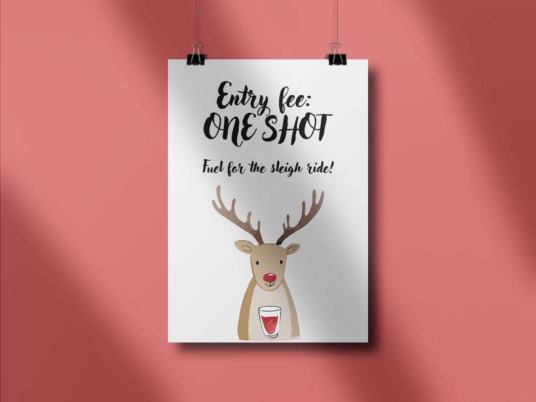 Entry Fee One Shot Christmas Party Sign, Holiday Bar Cart Sign for ...