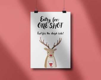 Entry Fee One Shot Christmas Party Sign, Holiday Bar Cart Sign for ...