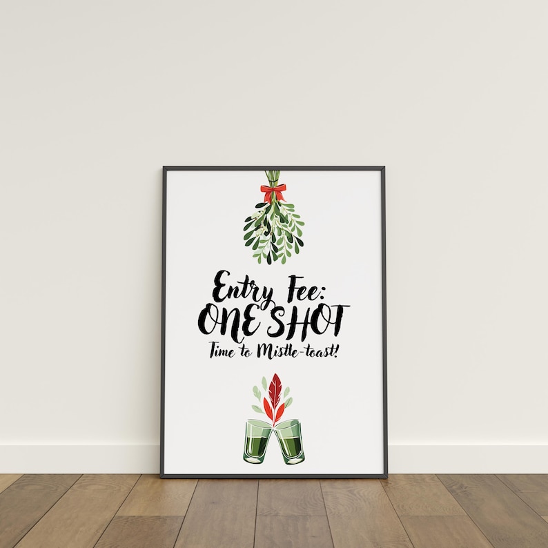 Entry Fee One Shot Christmas Party Sign, Holiday Bar Cart Sign for ...