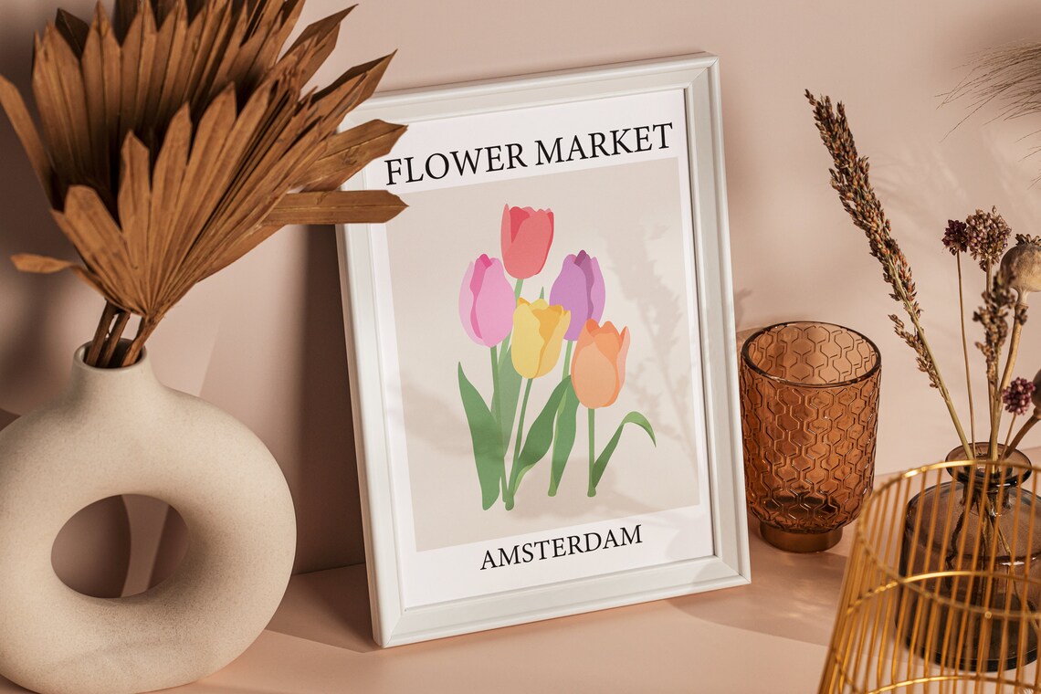 Flower Market Print, Flower Market Wall Art, Digital Art, Tulip Wall ...