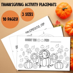Thanksgiving Activity Place Mats, 10 Coloring and Activity Pages for ...
