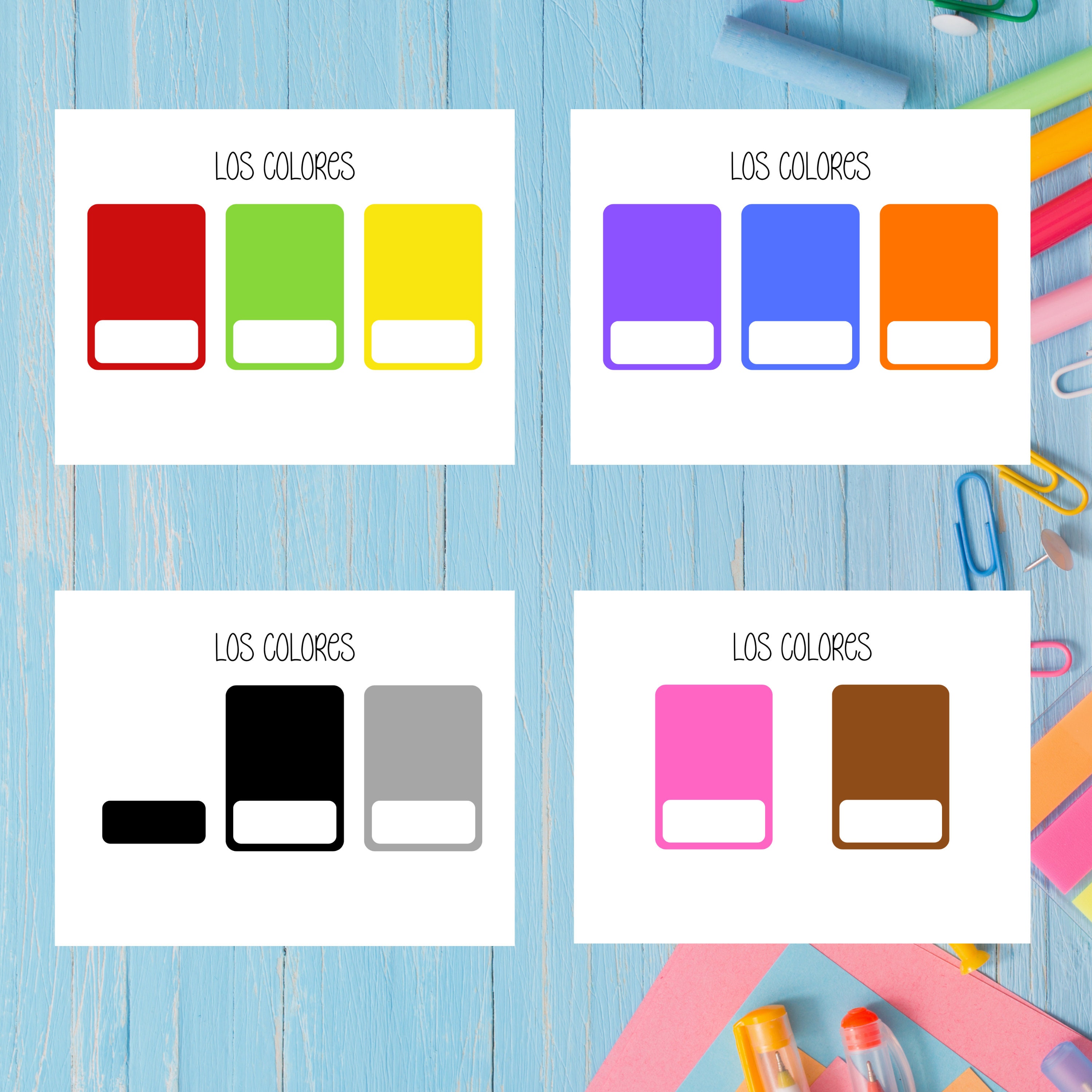 Spanish Colors Flashcards, Language Learning Study Tool for Beginners ...