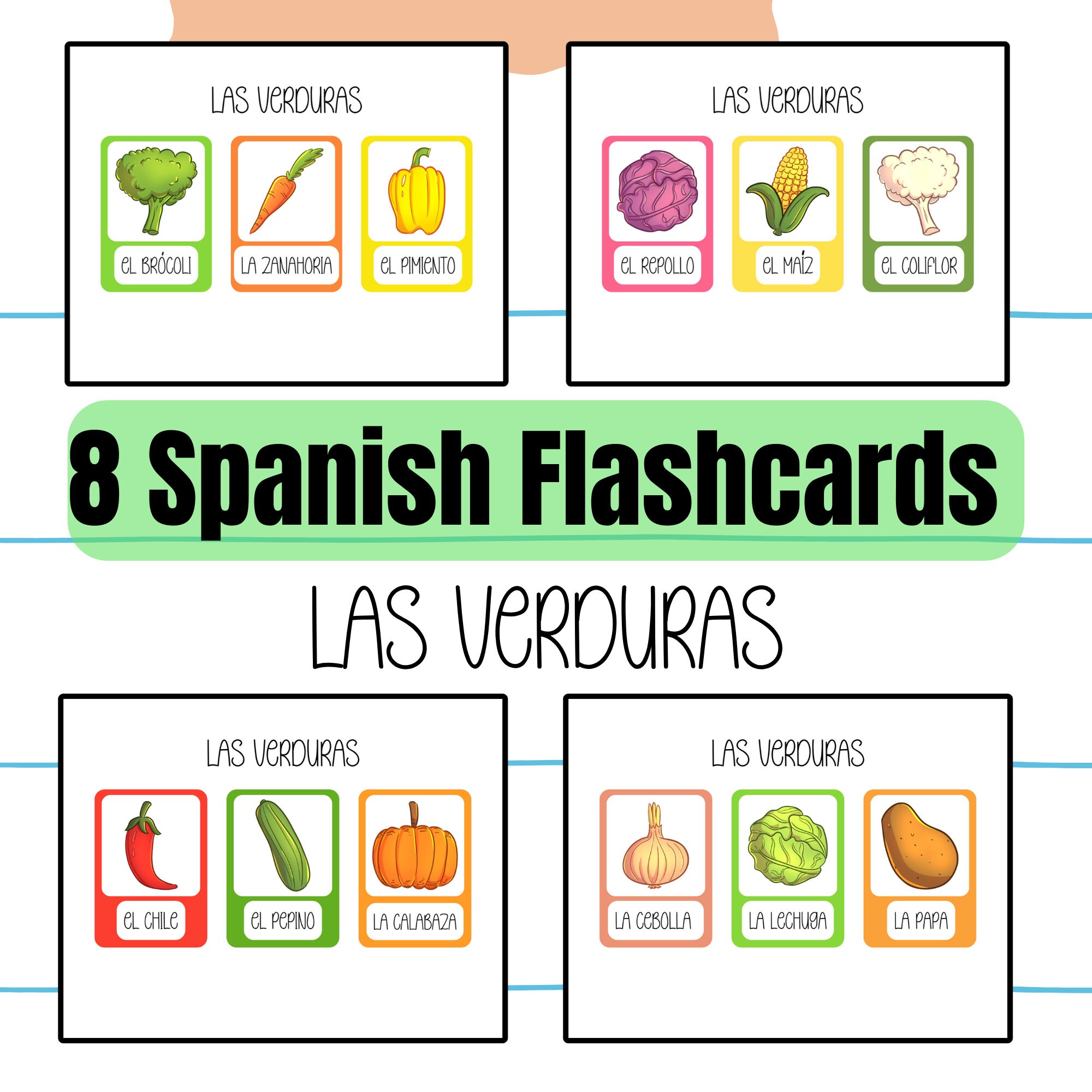 Spanish Vocabulary Flashcard Bundle, Language Learning Study Tool for ...