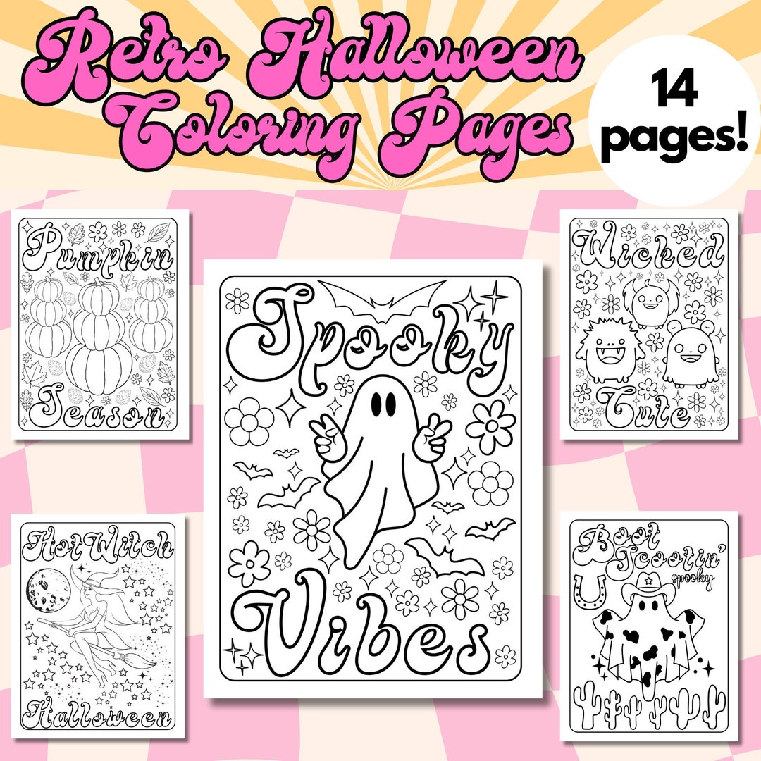 Retro Halloween Coloring Pages, 14 Groovy Spooky Coloring Sheets for ...